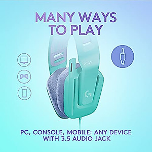 Logitech G335 Wired Gaming Headset, with Flip to Mute Microphone, 3.5mm Audio Jack, Memory Foam Earpads, Lightweight, Compatible with PC, PlayStation, Xbox, Nintendo Switch - Mint