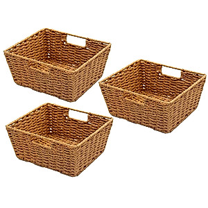 KOVOT Woven Wicker Storage Baskets with Built-in Carry Handles - 9.75"L x 8.5"W x 4.5"H (3-Pack)
