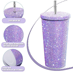 KAKAA Thermos portable 17Oz Water Bottle double stainless steel Inside 304 Outer 201 Pure Handmade Cup with Lids and Straws Studded Skinny Tumblers for women's gift (purple)