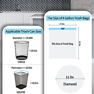 Small garbage bag, 4 Gallon Drawstring Trash Bags Ultra thick small Garbage bags bin liners for bathrooms, kitchens, bedrooms, living rooms and offices. (2 Golls/40 PCS)