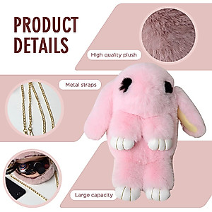 YUNPLAN Faux Rabbit Fur Crossbody Handbag Shoulder Bag with Kawaii Bag Keychain, Stuffed Animal Backpack for School Girls, Easter Gifts for Toddlers Backpack for Girls Women (Red wine)