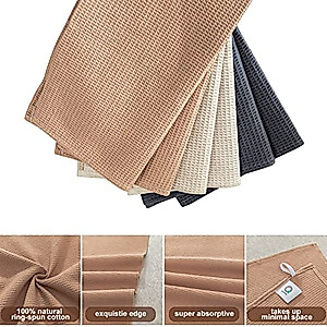 QUILTINA Cotton Waffle Weave Dish Towels Set, 17 x 25 Inches, 6 Pack, Beige, Brown, Dark Grey