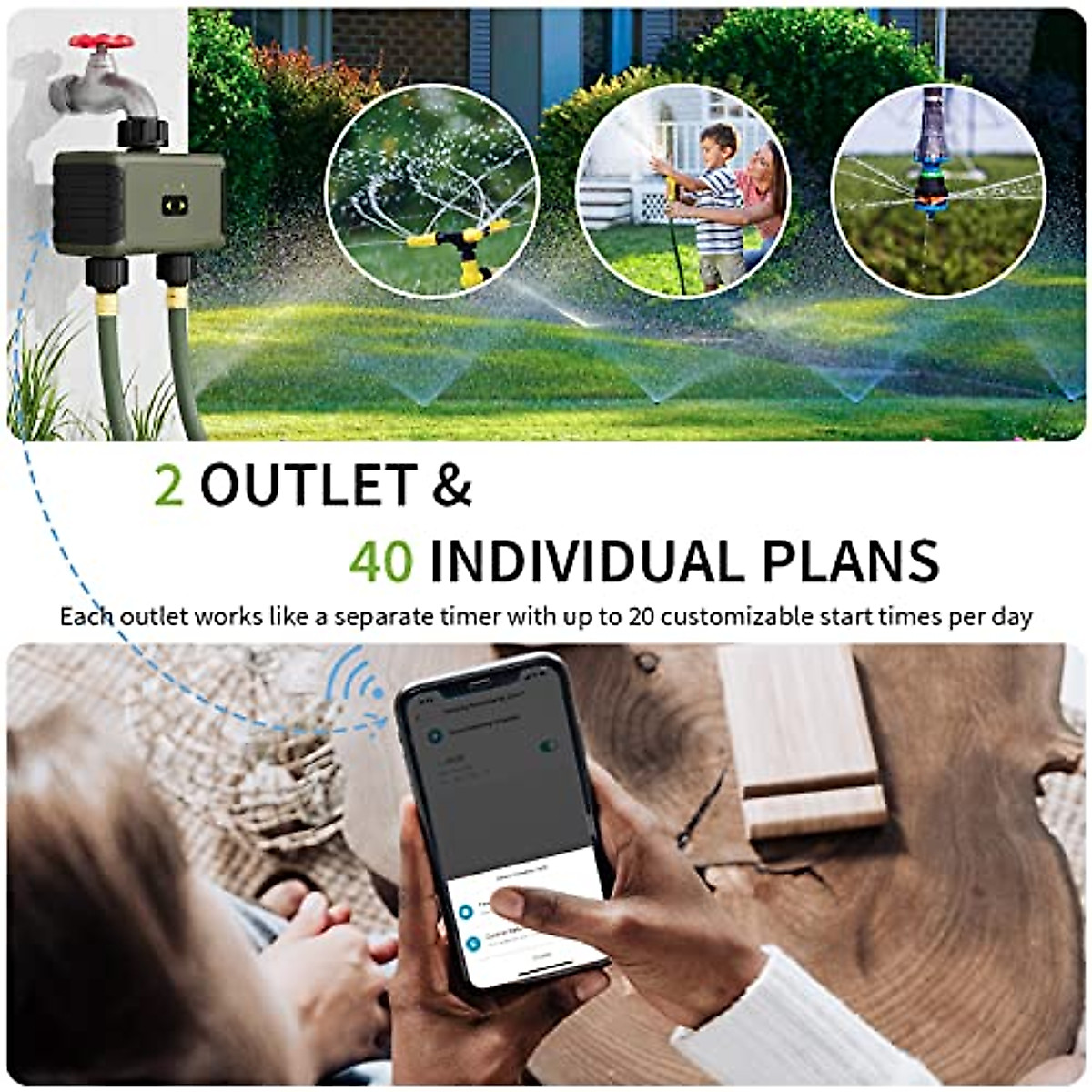 WiFi Sprinkler Timer 2 Zone, Diivoo Smart Water Timer for Garden Hose, Wireless Remote Control Irrigation System with Wi-Fi Hub, Rain Delay and Manual Watering, Leakproof for Yard Lawn Watering