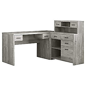 Monarch Specialties Computer Desk L-Shaped - Left or Right Set- Up - Corner Desk with Hutch 60"L (Grey Reclaimed Wood)