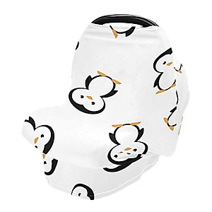 Blueangle Car Seat Cover for Babies, Cartoon Penguins Nursing Cover Breastfeeding Cover, Stretchy Infant Carseat Canopy, Super Soft Breathable