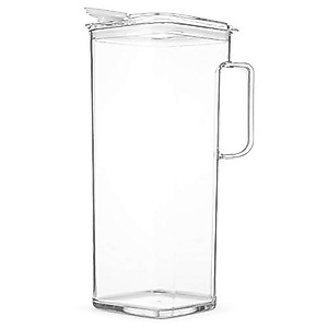 Komax Tritan Plastic Water Pitcher with Lid – BPA-Free, Square Water & Iced Tea Pitcher - Microwave & Dishwasher Safe Plastic Pitcher – Tea, Sangria, or Juice Containers with Lids for Fridge (2.4 Qt)