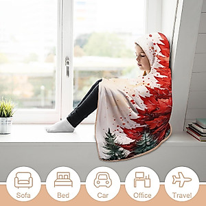 Women Men Hooded Blanket Red Watercolor Christmas TreeFleece Wearable Soft BlanketWinter Holiday Hooded Blankets for Kids Men Women for Home Couch Bed And Sofa 60"x80" Spring Summer Blanket Hoodie