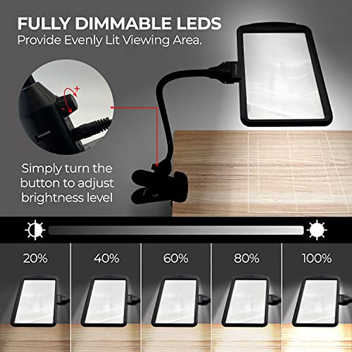 MagniPros 4X Magnifying Desk Lamp with Detachable Clamp, USB Fast Charge, Magnifying Glass with Stepless Dimming & Extra Large Viewing Area for Reading, Painting, Sewing, Crafts & Close Work