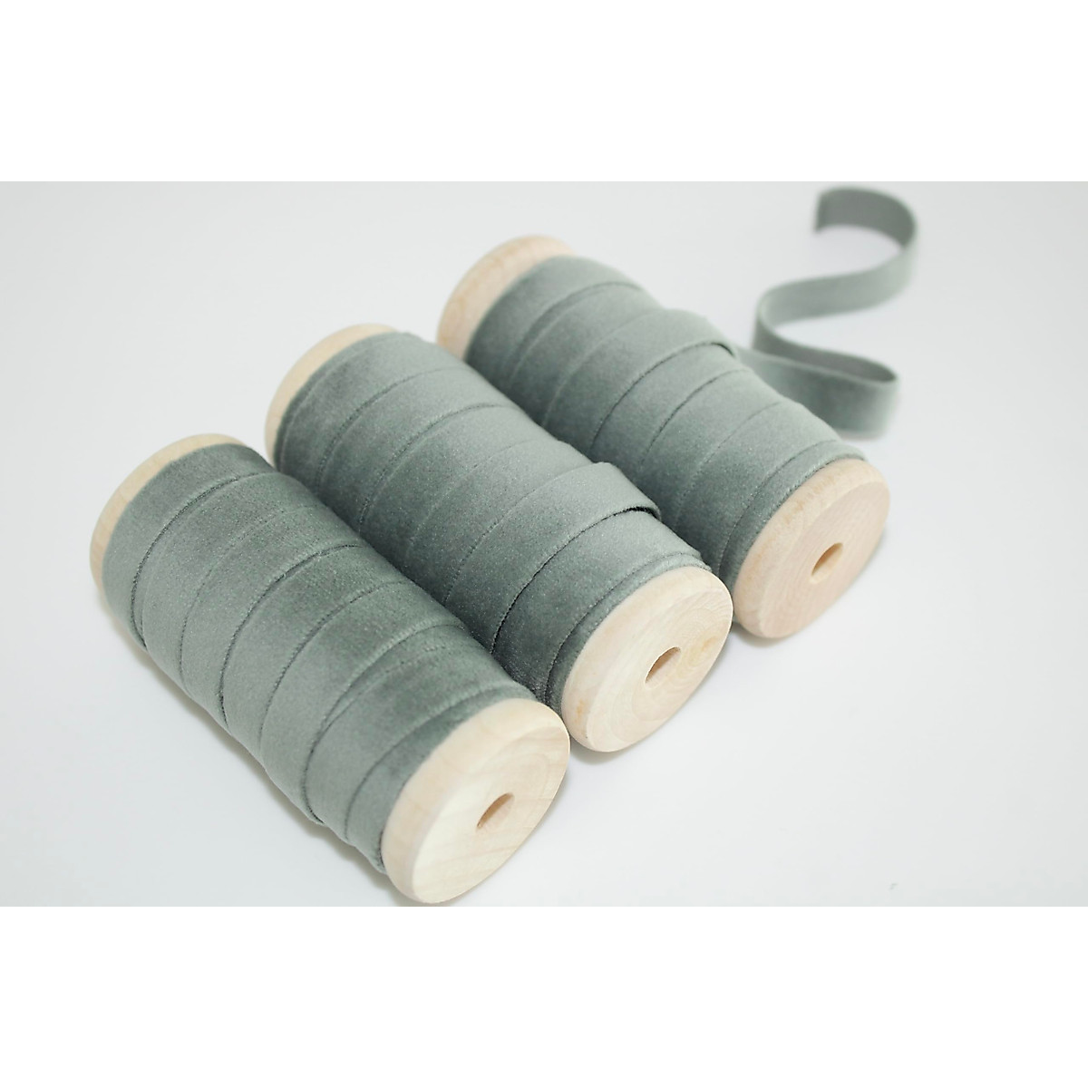 NORCIA Velvet Ribbon 3/8 inches 15Yd with Wooden Spool 3 Rollsx5Yd Eco-Friendly Christmas Ribbon for Gift Wrapping, Handmade Craft Ornaments Bow Making, Christmas Decoration (Dusty Green)