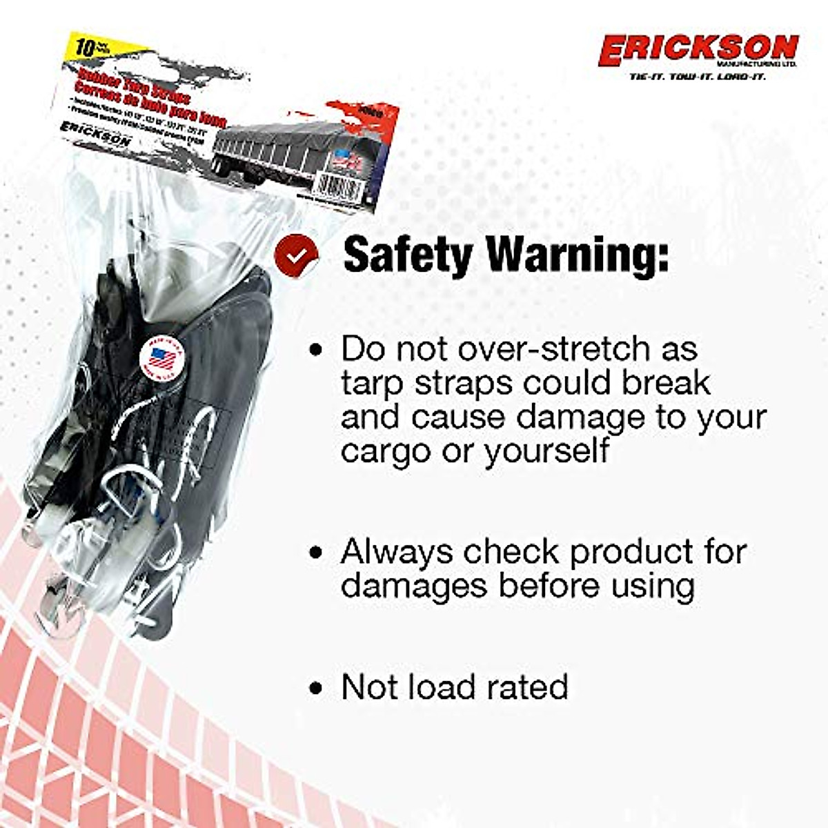 Erickson 06610 Multiple Length EPDM Rubber Tarp Strap, (Pack of 10)