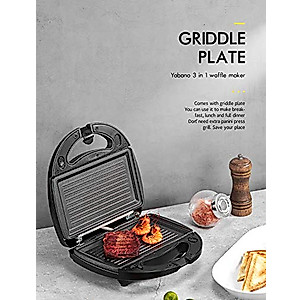 Sandwich Maker 3 in 1, Waffle Make with Removable Plate, Electric Panini Press Grill, Sandwich Toaster with Detachable Non-stick Coating, LED Indicator Lights, Cool Touch Handle, Black