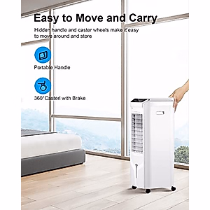 Uthfy Evaporative Air Cooler, 32" Swamp Cooler with 4.2 Gallons Water Tank, Remote Control, 90° Oscillation Cooling Fan with 3 Speeds, 12H Timer, 3 In 1 Tower Fan thats Blow Cold Air for Home, Office