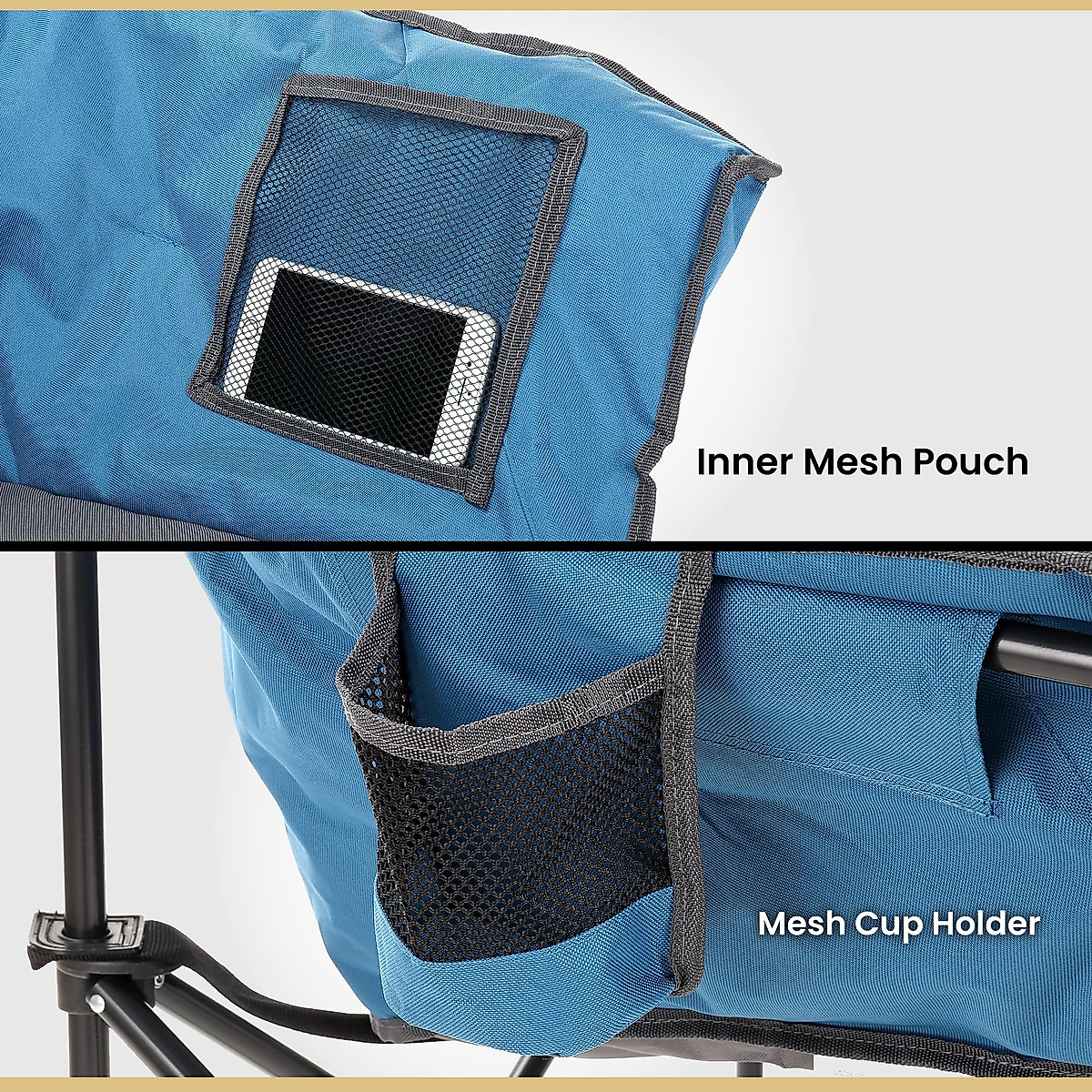 ARROWHEAD OUTDOOR Oversized Heavy-Duty Club Folding Camping Chair w/External Pocket, Cup Holder, Portable, Padded, Moon, Round, Saucer, Supports 330lbs, Carrying Bag, USA-Based Support