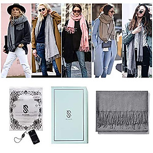 SOJOS Grey Women Scarf Large Soft Cashmere Feel Pashmina Shawls Wraps Winter Scarf SC304 Light Grey