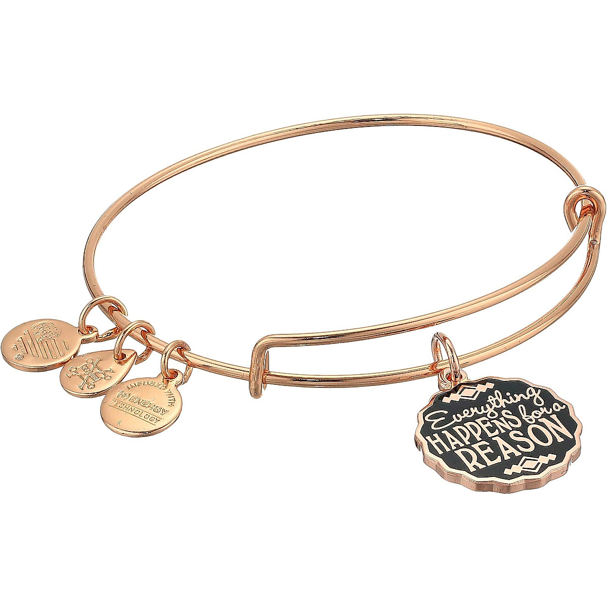 Alex and Ani Mantras + Inspirational Expandable Bangle for Women, Everything Happens for a Reason Charm, Shiny Rose Gold Finish, 2 to 3.5 in
