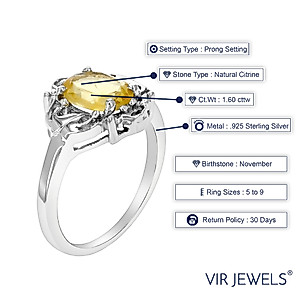 VIR JEWELS 1.60 cttw Citrine Ring .925 Sterling Silver with Rhodium Plating Oval Shape Size 8