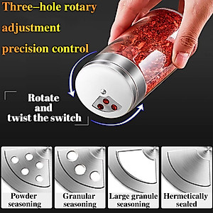 Salt and Pepper Shakers Set 4pcs, Spice Shaker for Kitchen, Pepper and Salt Container with Stainless Steel Lid, Glass Salt Shaker with Adjustable Pour Holes