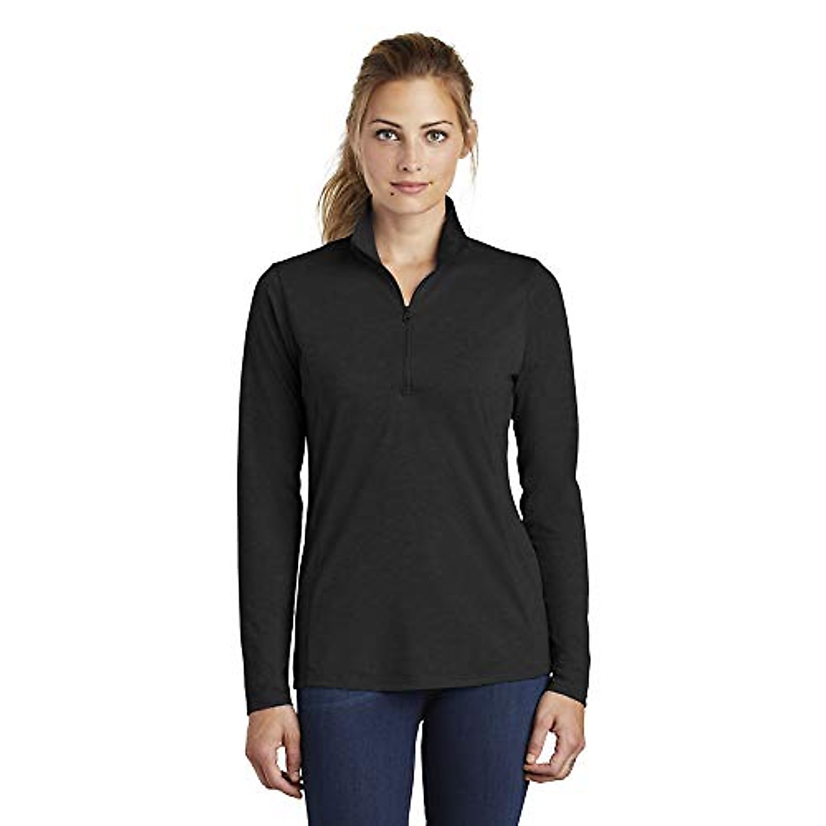 ST Ladies PosiCharge Tri-Blend Wicking 1/4-Zip Pullover L Black Triad Solid