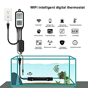 Digital Temperature Controller,Wireless Thermostat for Reptiles Temperature Controlled Outlet with Heating and Cooling Setting for Greenhouse Aquarium Homebrew, 220W