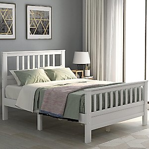 LostCat Full Size Bed Frame with Headboard and Footboard, Wood Platform Bed for Kids, Girls/Boys, Wood Slat Support, No Box Spring Needed, Easy Assembly, White