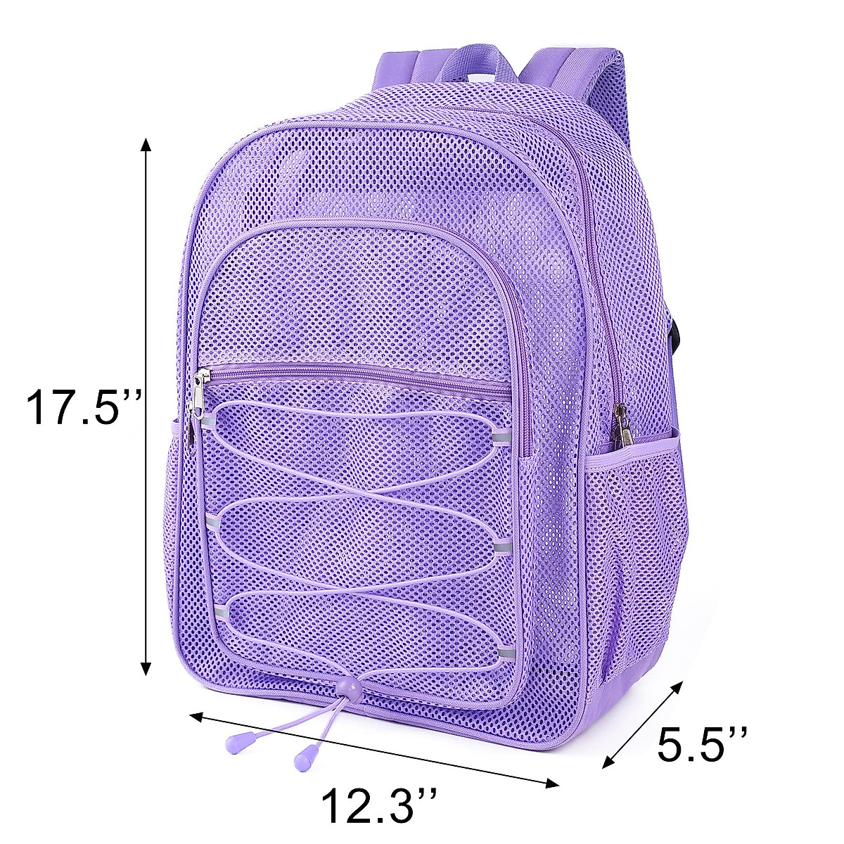 COVAX Heavy Duty Mesh Backpack, See Through College Mesh Backpack, Semi-transparent Mesh Bookbag with Bungee and Comfort Padded Straps for Commuting, Swimming, Beach, Outdoor Sports (Purple)