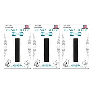 LOVEHANDLE Universal Phone Grip for Most Smartphones, Mini Tablets and Cases, Black Elastic Strap with White Base, Pack of 3, LH-01-3PackWhite