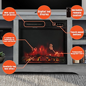 ENSTVER 58" TV Stand with Electric Fireplace,Fireplace Console,Storage Shelves Entertainment Center for Living Room,Gray