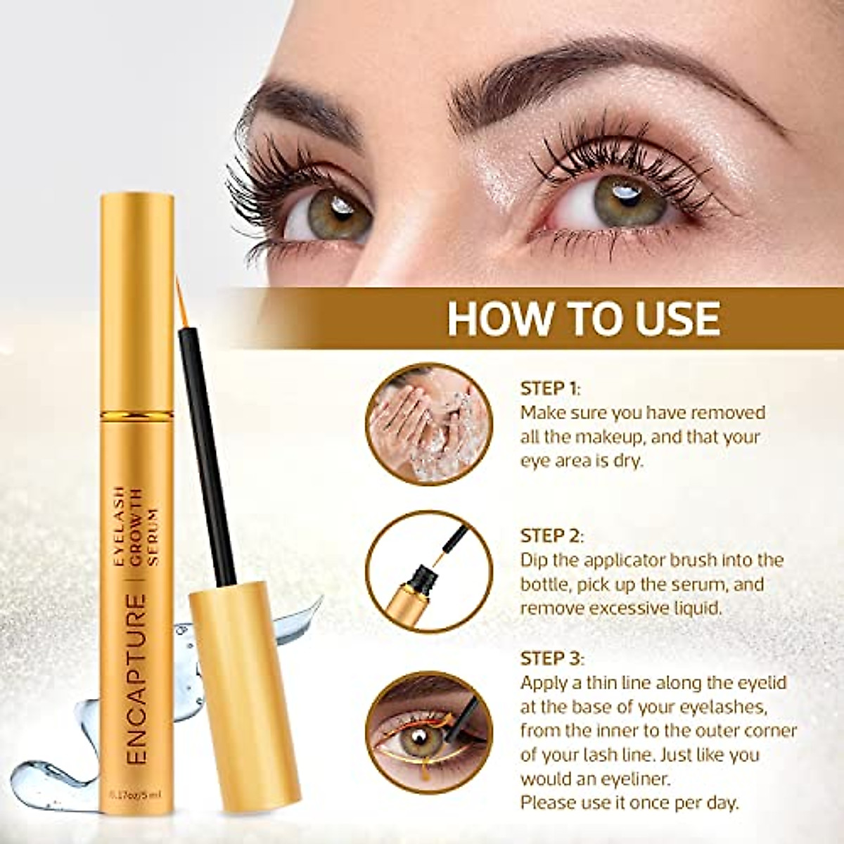 Premium Eyelash Serum by Getsocio, Lash Boosting Serum for Longer, Fuller Thicker Looking Lashes (3ML),Gold,0.1