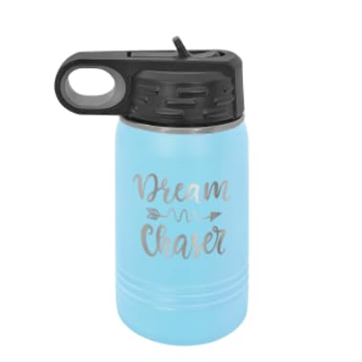 Personalzed Engraved 12 oz Water Bottle with Flip-Top Lid and Straw, Customized Vacuum Inulated Flask, Steel Sports Double Wall Thermos, Your Logo Name and Text Engraved (Light Blue)