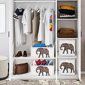 DOMIKING Cheerful Elephant Foldable Cloth Shelf Baskets Rectangle Toy Storage Bins Box with Handles for Clothes Toy Gift Storage 15.75x10.63x6.96 Inches