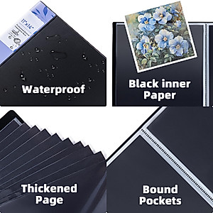 JJRING 11x14 Art Portfolio Folder with Plastic Sleeves, 24-Pocket Portfolio Binder Displaying 48 Pages, Presentation Book with Black Inner Paper for Artwork Storage, Black