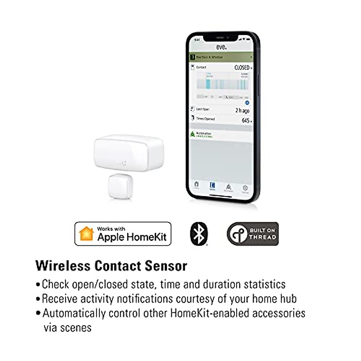 Eve Door & Window - Apple HomeKit Smart Home Wireless Contact Sensor for Windows & Doors, Automatically Trigger Accessories & Scenes, App Notifications
