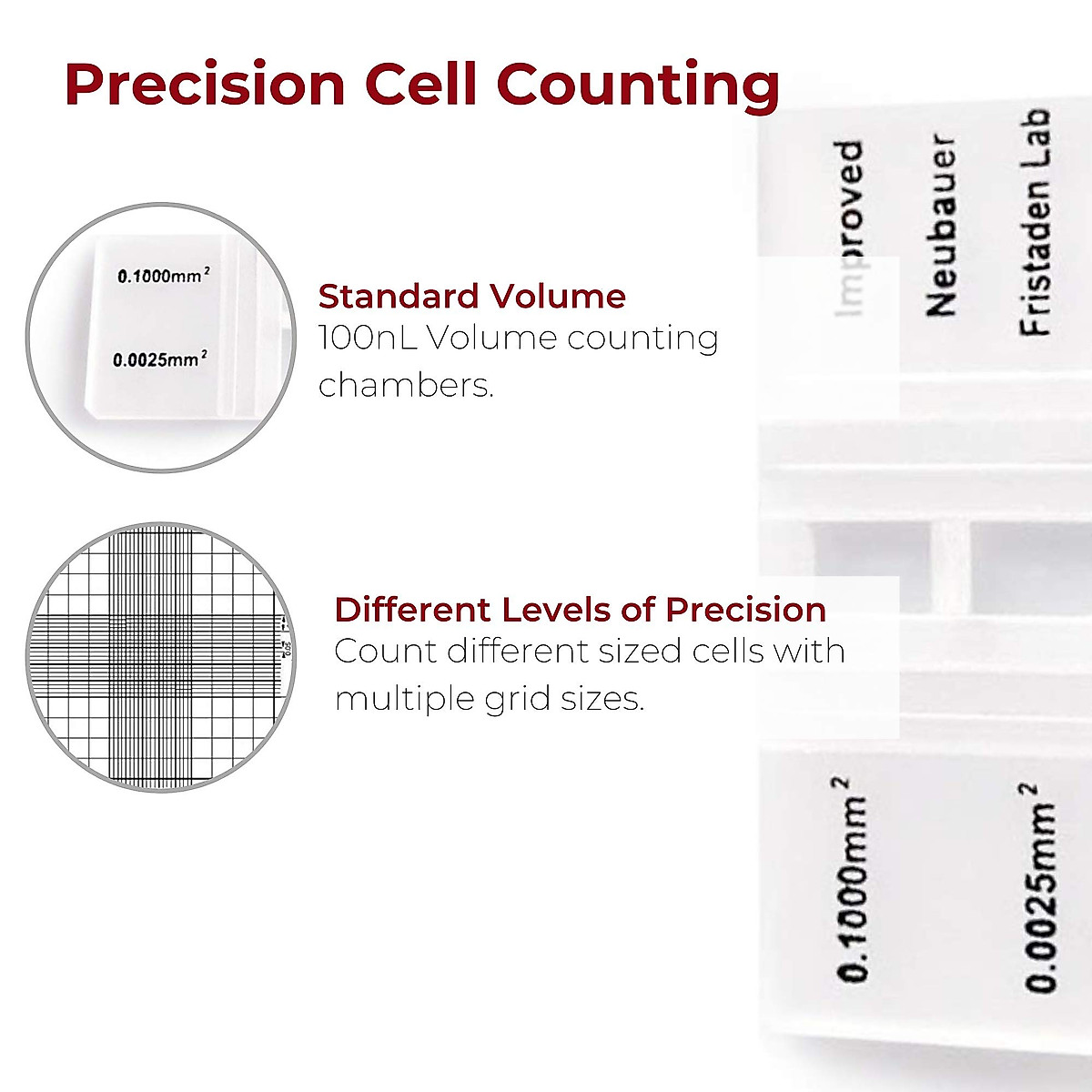 American Fristaden Lab Improved Neubauer Hemocytometer, Diamond Etched Blood Cell Counting Chamber, High-Light Transmission Glass with Hemocytometer Coverslips
