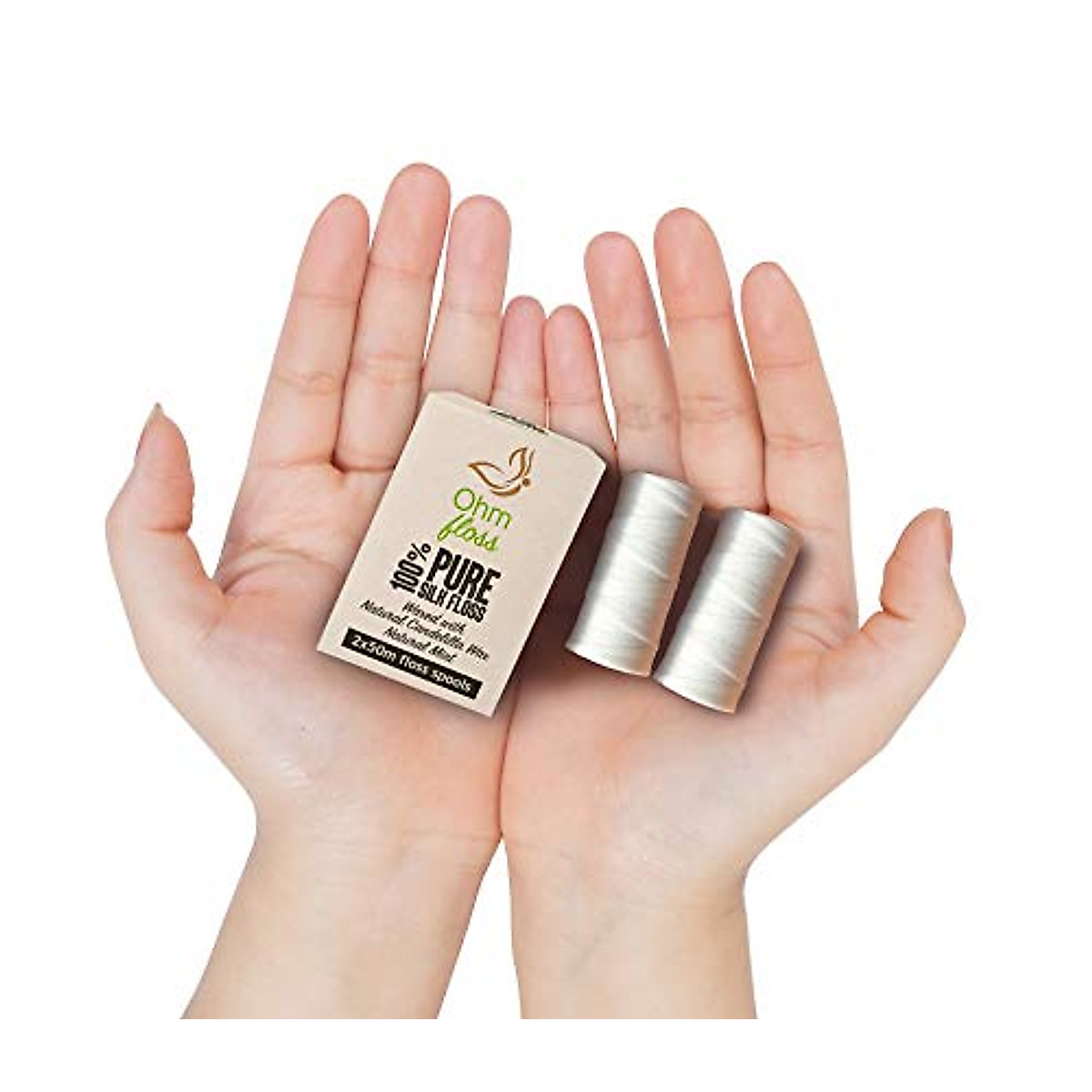 Ohm Earth’s Ohm Floss Refill – Natural Biodegradable Silk Dental Floss for Refillable Bamboo/Steel Holder, Natural Candelilla Wax, 100% Compostable, Eco Oral Care, 110 yds/100m (2-Pack) Natural Mint