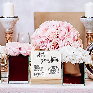 ANIANG Wedding Guest Book Desk Decor, Photo Guest Book Sign Wood Plaque, Wedding Guest Book Sign, Wedding Guest Book Sign Wooden Plaque with Wood Stand for Wedding Reception Table Decor