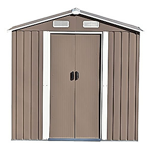 LUMISOL 6 x 4 FT Outdoor Storage Shed for Bike, Metal Garden Shed with Lockable Doors, Outside Storage Toll Cabinet for Backyard, Patio, Lawn, Garden (Brown)