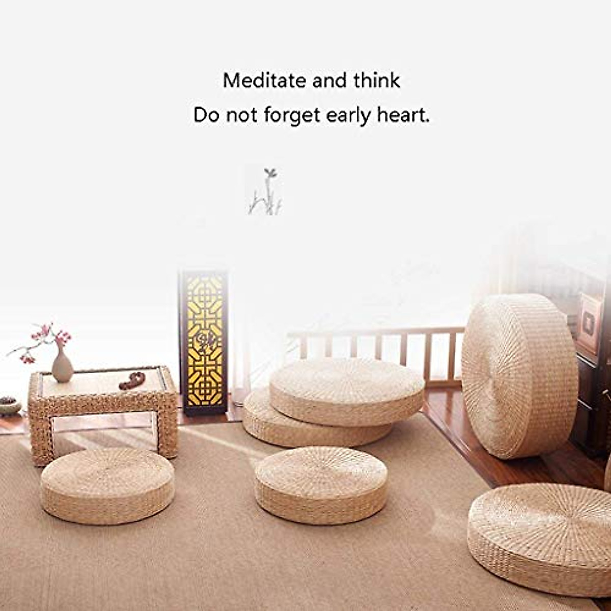 HUAWEL Meditation Cushion, 15.7inch / 40cm Dia Straw Floor Seat Cushion for Deep Thought Leisure Round Shape Soft Pouf Light Yellow Knitted Tatami Cushion