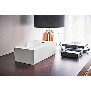 Yamazaki Home Rectangular Reusable Tissue Box Holder Cover Metal Container Case for Kitchen Bathroom or Bedroom Steel One Size White