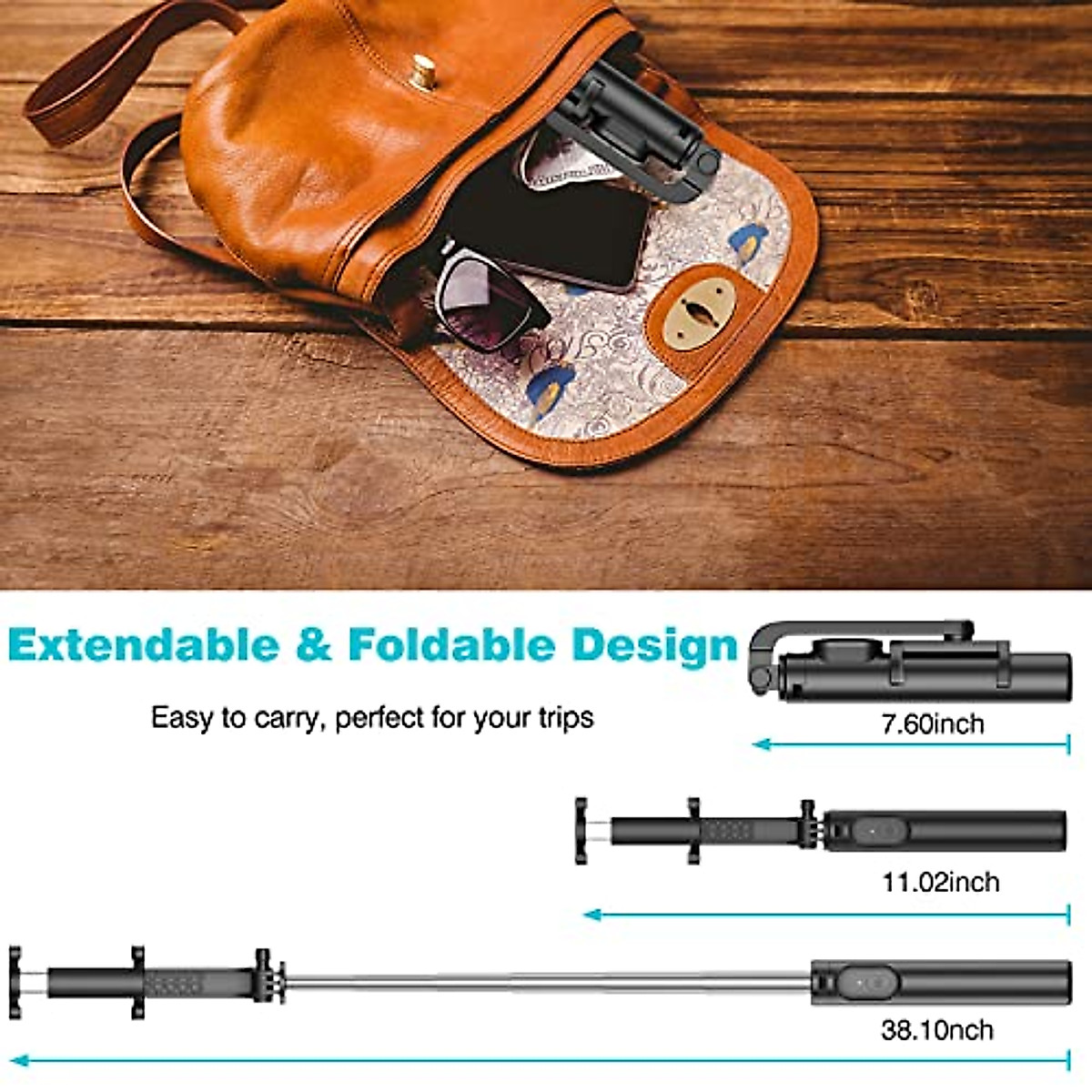 Selfie Stick, Extendable Selfie Stick Tripod with Wireless Remote, Portable Phone Tripod Stand for Group Selfie/Live Streaming/Video Recording Compatible with All Cellphone, Compact Size & Lightweight