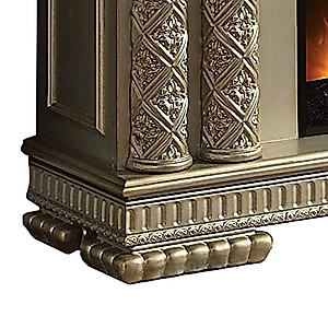 Benjara Jess 59 Inch Classical Electric Fireplace, Carved, Remote, Timer, Gold