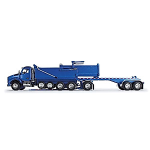 Kenworth T880 Quad-Axle Dump Truck and Rogue Transfer Tandem-Axle Dump Trailer Surf Blue Metallic 1/64 Diecast Model by DCP/First Gear 60-1277