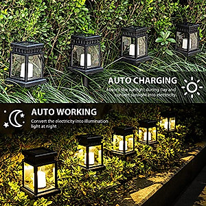 Solpex Solar Pathway Lights 8 Pack LED Outdoor Hanging Lanterns Garden Solar Lights with Stake for Walkway, Waterproof Decorative Candle Light Effect Lantern for Pathway, Patio, Deck