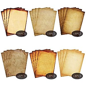 Stationary Paper 48 Pack Parchment Antique Colored Printed Paper, Stationery Vintage Letter Writting Paper for Craft, Invitations, Map, 8.5 X 11 Inch