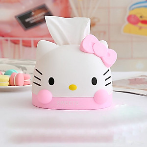 N/C Kawaii Pink Hello Kitty Tissue Box for Living Room Bedroom Bathroom car Office,Tissue Dispenser Box, Table Decoration, 6.8 x 6.7 x 6.6 ''
