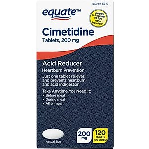 Equate Cimetidine Tablets 200 mg - Over-The-Counter Acid Reducer - Heartburn Relief - Stomach Acidity Reducer - Acid Indigestion, Sour Stomach, Upset Stomach Comfort - 120 Tablets ((Pack of 1), 120)