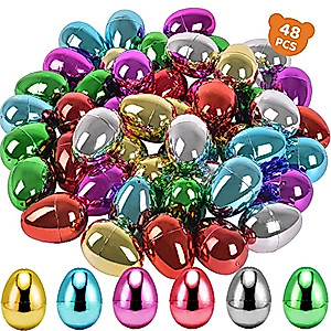 FUN LITTLE TOYS 48PCS Plastic Easter Eggs Metallic Easter Eggs for Candy Treats, Basket Stuffers Filler Perfect for Easter Egg Hunt, Easter Theme Party Favor Suprise Egg