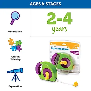Learning Resources Simple Tape Measure, Ages 3+, Retractable Toy Tape Measure, Measures 4 Feet, Construction Toy for Kids,Back to School