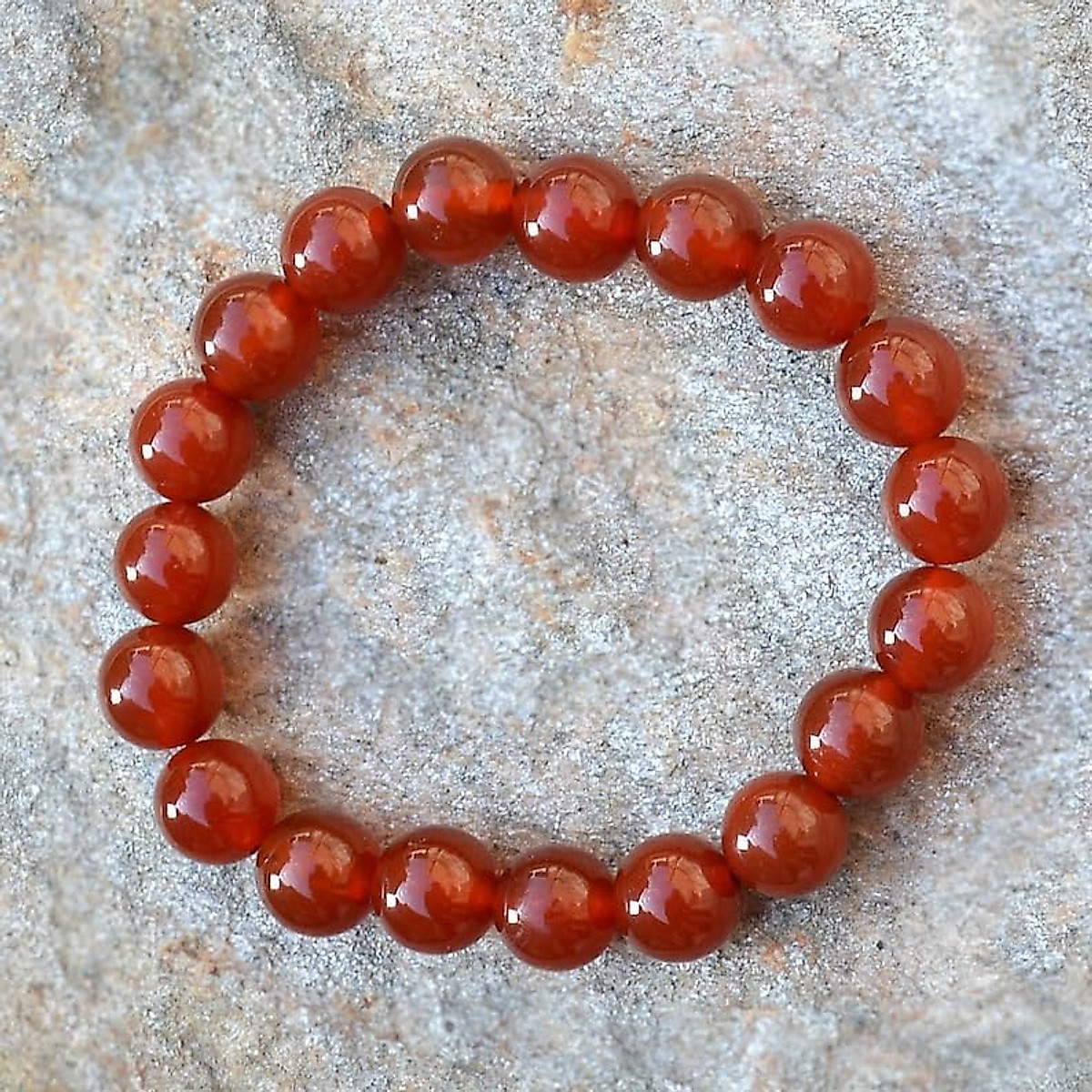 LKBEADS Natural Natural Carnelian 10mm rondelle smooth 7inch Semi-Precious Gemstones Beaded Bracelets for Men Women Healing Crystal Stretch Beaded Bracelet Unisex