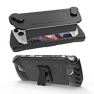 Protective Case for ROG Ally, Back & Screen Full Wrapped Cover with Stand for ROG Ally Gaming Consoles, Premium TPU Protective Sleeve Sweat-Proof Anti-Slip Case Full Protection (Black)