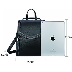 HESHE Women’s Genuine Leather Backpack Casual Style Flap Backpacks Daypack for Ladies and Girls (Black)